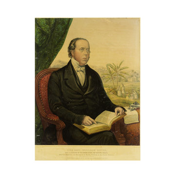 The Rev William Knibb, with a landscape of the Mission Chapel and ...