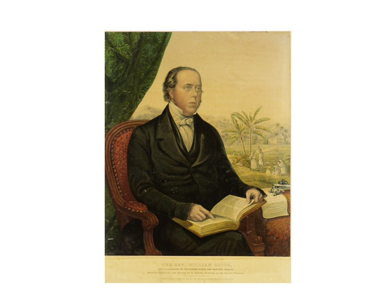 The Rev William Knibb, with a landscape of the Mission Chapel and ...