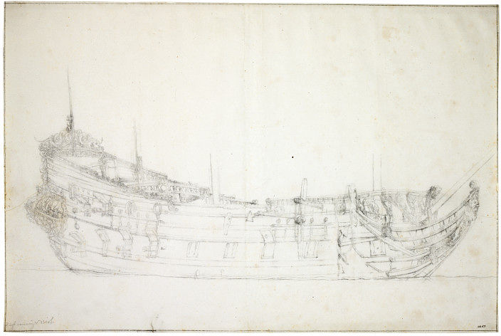 Hull of the Dutch Ship Delft; Broadside View | van de Velde, Willem ...